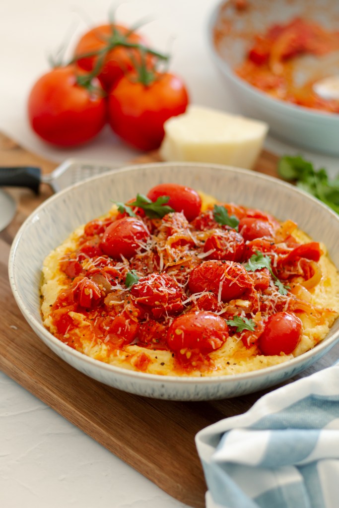Cheesy Polenta with Tomato Sauce - from a small kitchen