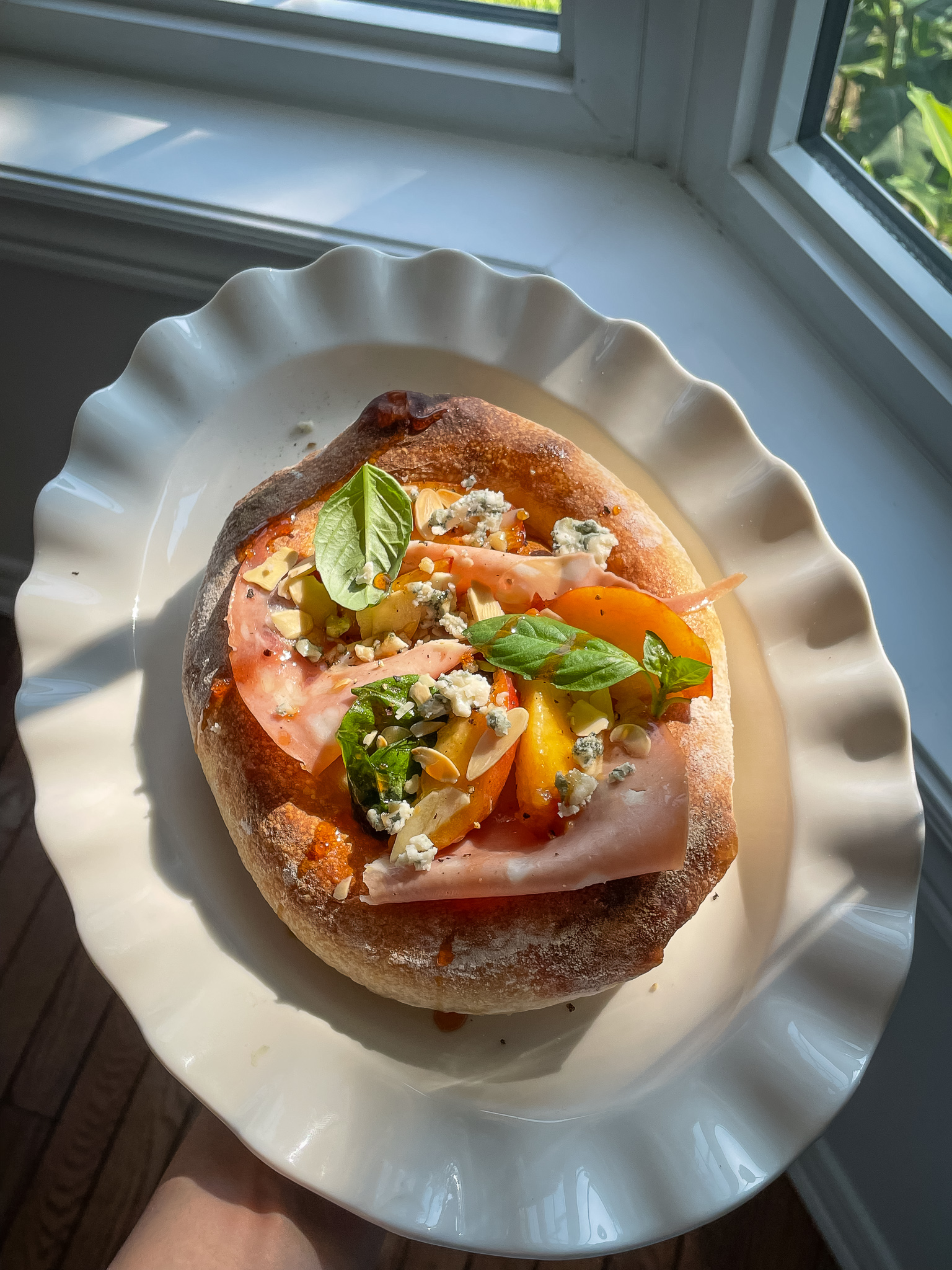 Marinated Peach Flatbread with Blue Cheese and Mortadella - from a ...